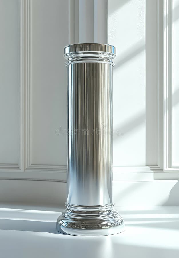 Tall Silver Column with a White Base Stock Photo - Image of container ...
