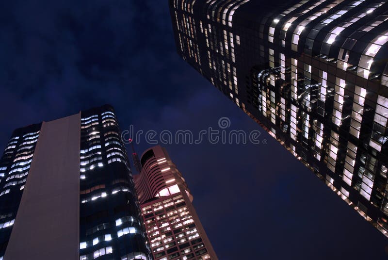 Tall Skyscraper Buildings at Night, Low Angle View Stock Image - Image ...
