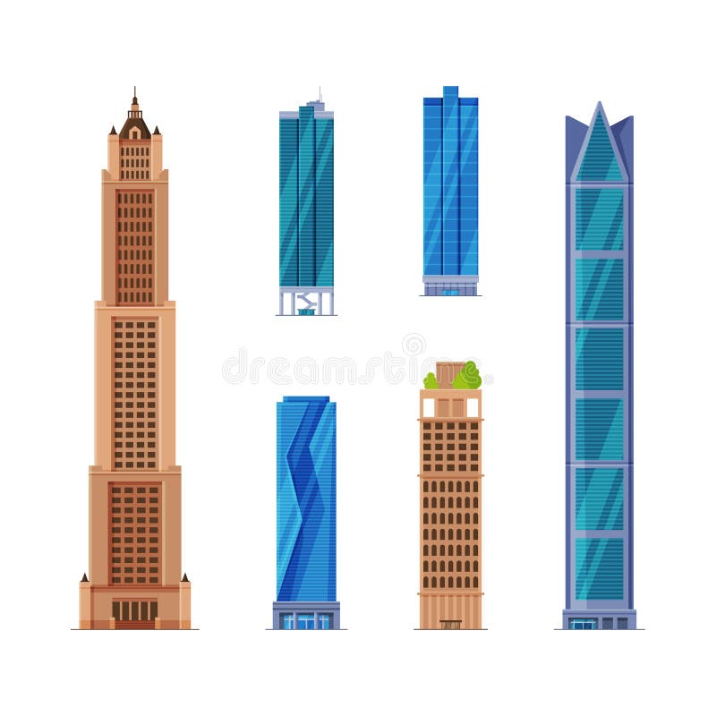 Tall Skyscraper and High Modern City Buildings Vector Set Stock Vector ...