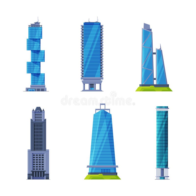 Tall Skyscraper and High Modern City Buildings Vector Set Stock ...