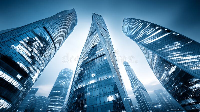 Tall Skyscraper Illuminated at Sunset City View Stock Photo - Image of ...