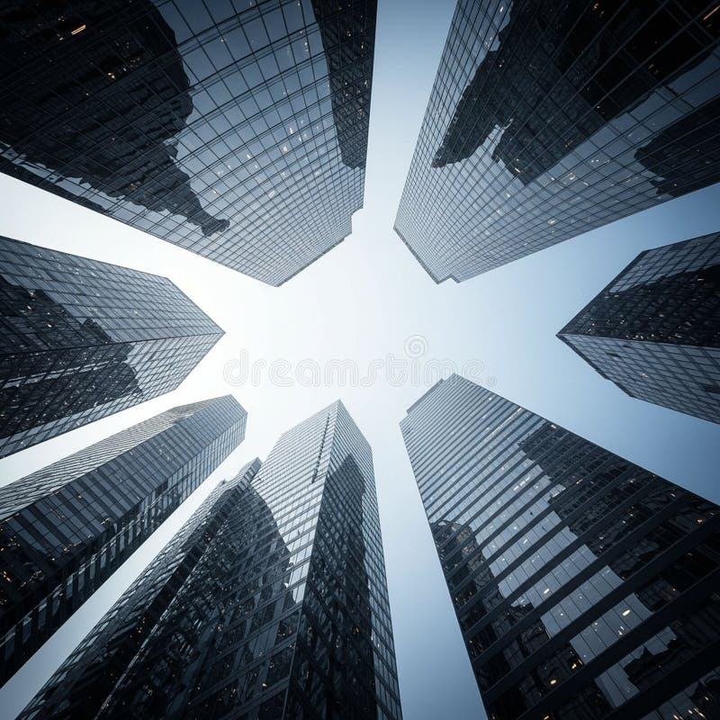 Tall Skyscrapers with Reflective Glass Facades Create a Dramatic View ...