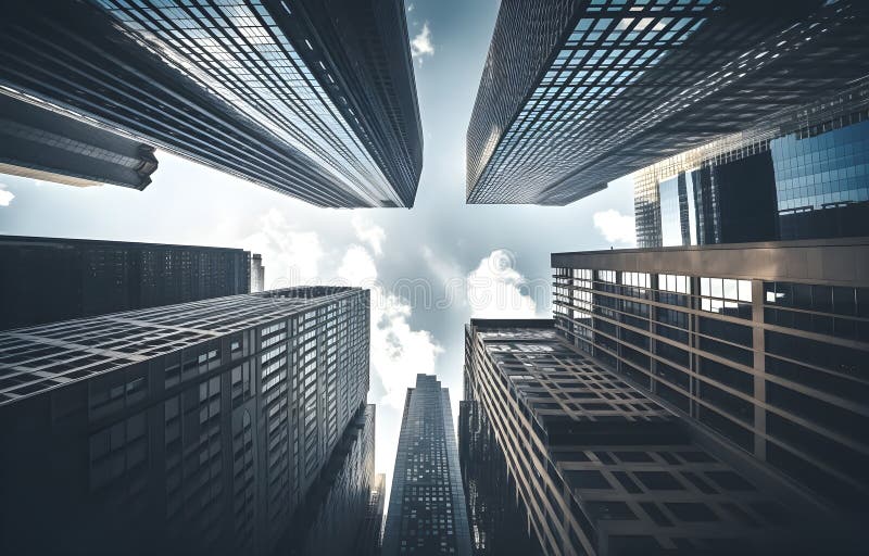 Tall Skyscrapers Shot Perspective Stock Illustration - Illustration of ...