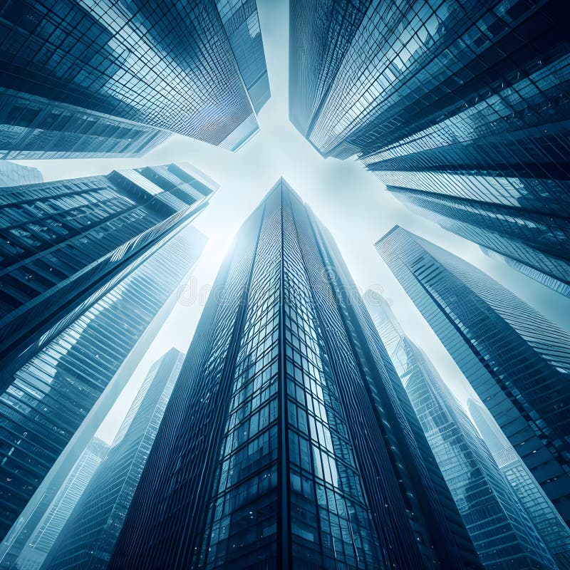 Tall Skyscrapers Shot Perspective Light Blue Tone Stock Illustration ...
