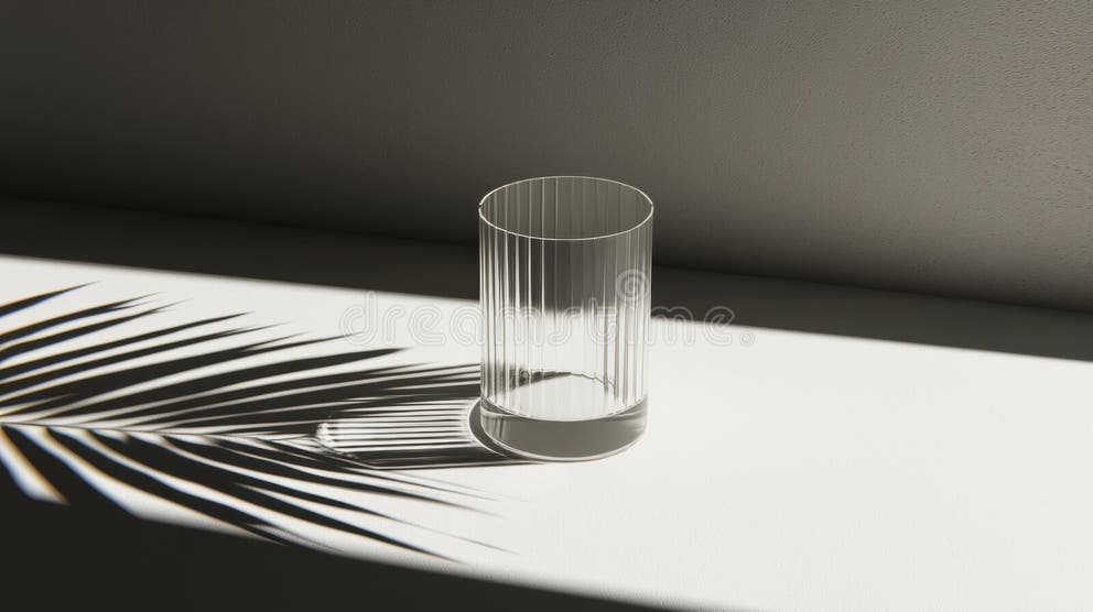A Tall, Slender Glass with Vertical Ridges Stands on a White Surface ...