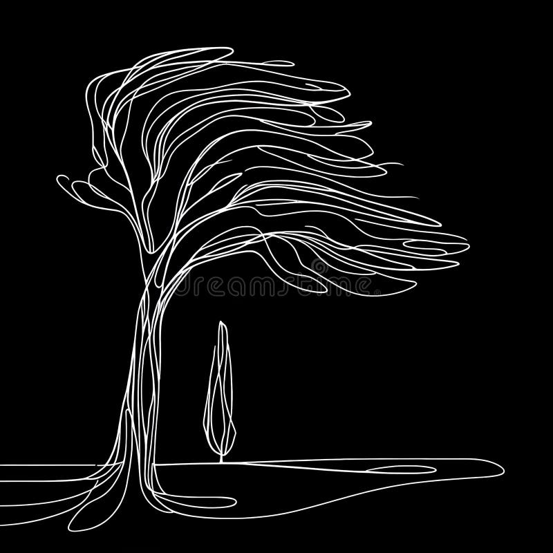 Blowing Wind Tree Black White Stock Illustrations – 125 Blowing Wind ...