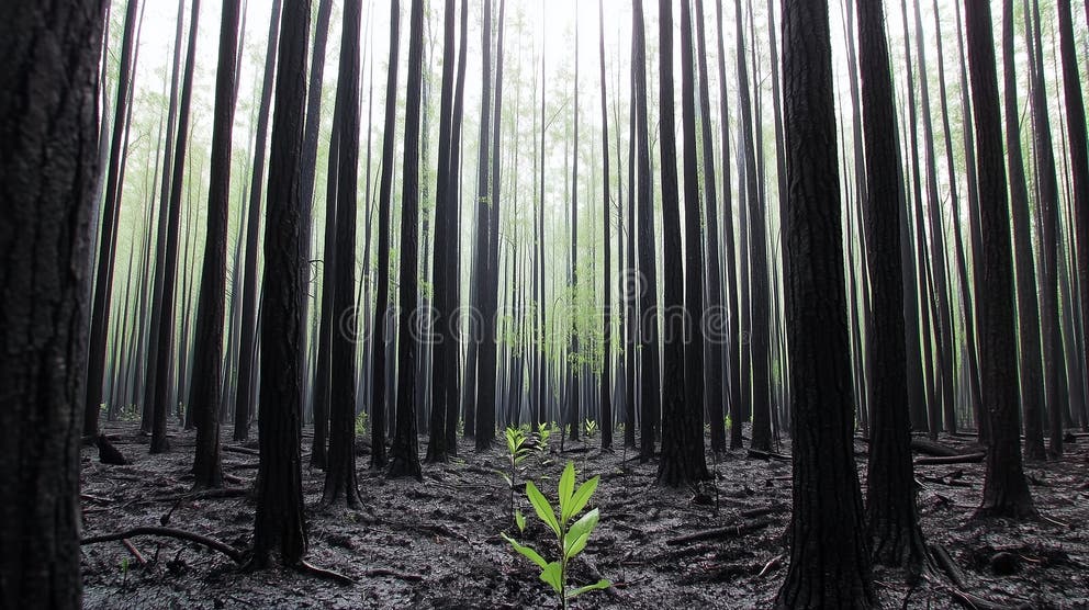 Tall, Slender Trees with Dark Trunks Create a Dense Forest Scene ...