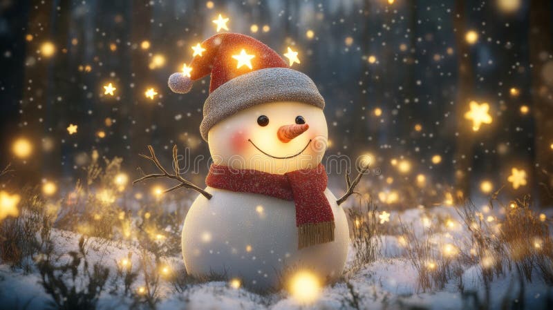 A Tall Snowman in a Cold Winter Night at the Park. Stock Photo - Image ...