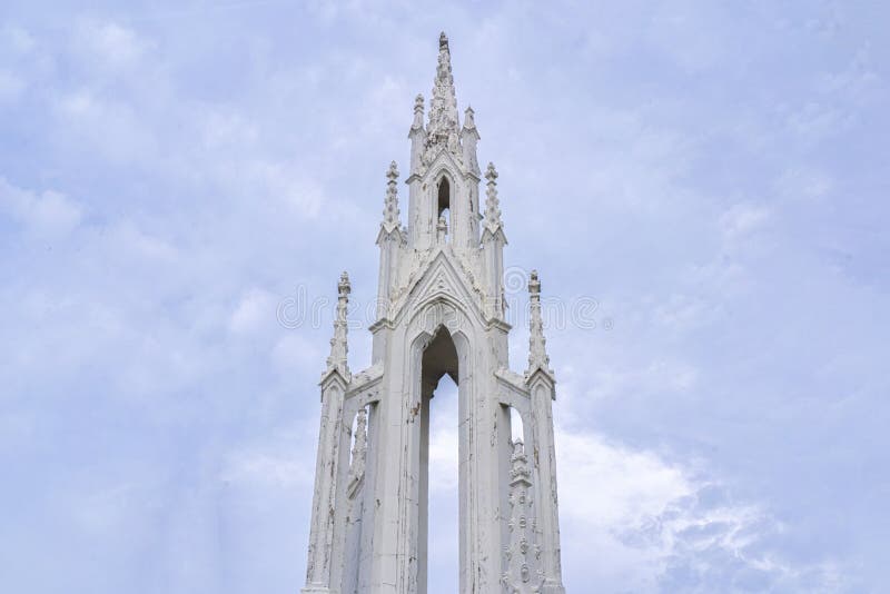 The tall spire of church stock image. Image of architecture - 217474095