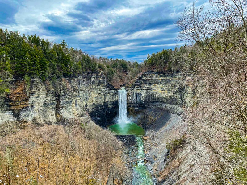 Tall Spring Waterfall from Taughannock Falls New York State Park Stock ...