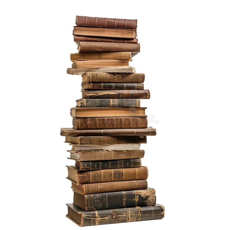 Tall Stack of Antique Books Forming Tower of Knowledge Stock Photo ...