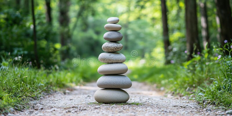 Tall Stack of Balancing Stones on a Forest Trail Stock Image - Image of ...