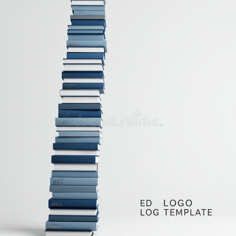 A Tall Stack of Blue and White Books Arranged in a Precarious Vertical ...