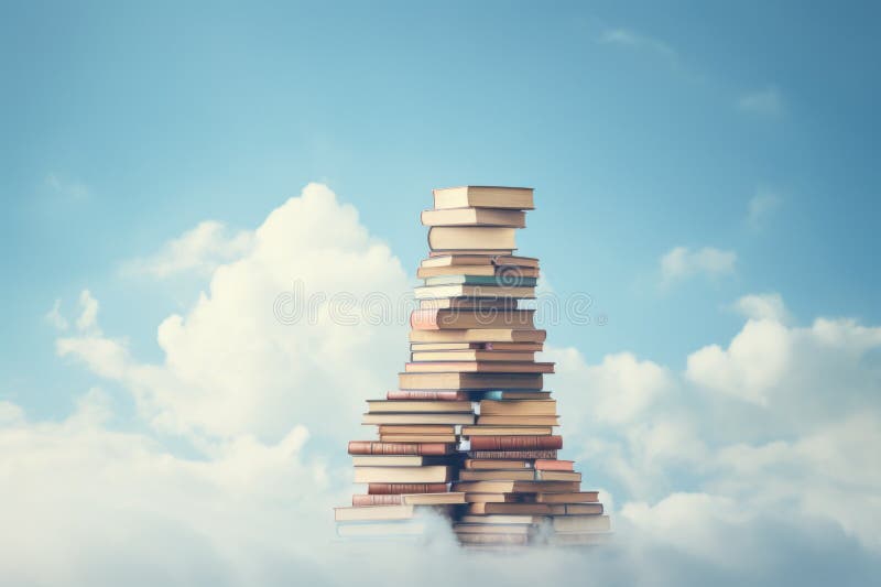 A Tall Stack of Books Sitting on Top of a Cloud. Can Be Used To Depict ...