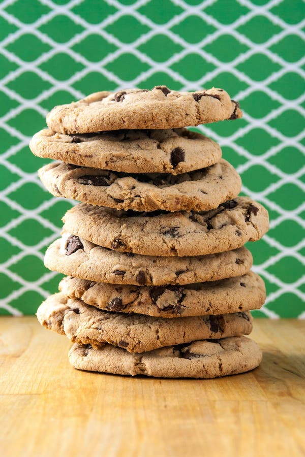 Tall Stack of Chocolate Chip Cookies Stock Image - Image of treat, tied ...
