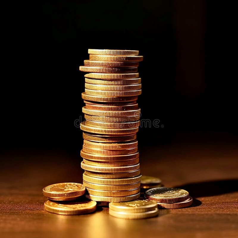A Tall Stack of Coins on a Brown Background. AI Generated Stock ...