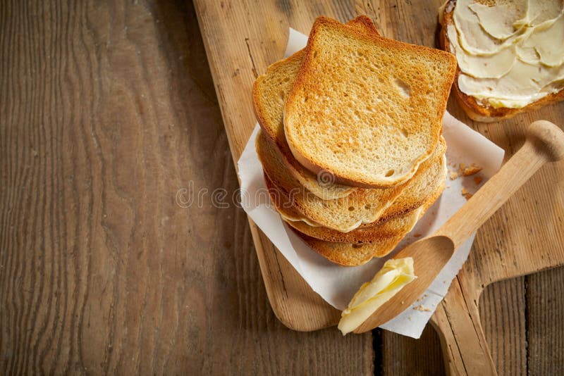 Tall Stack of Crispy Golden White Bread Toast Stock Image - Image of ...