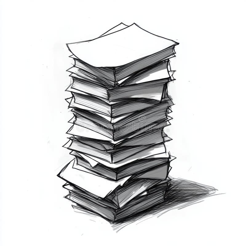 Tall Stack of Disorganized Papers with Uneven Edges Stock Illustration ...