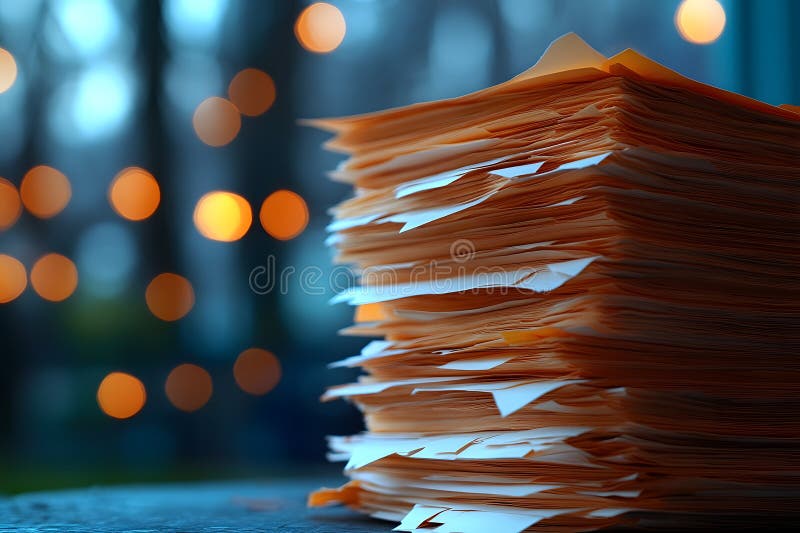Stack of Documents Against Blurred Lights - Office Organization and ...