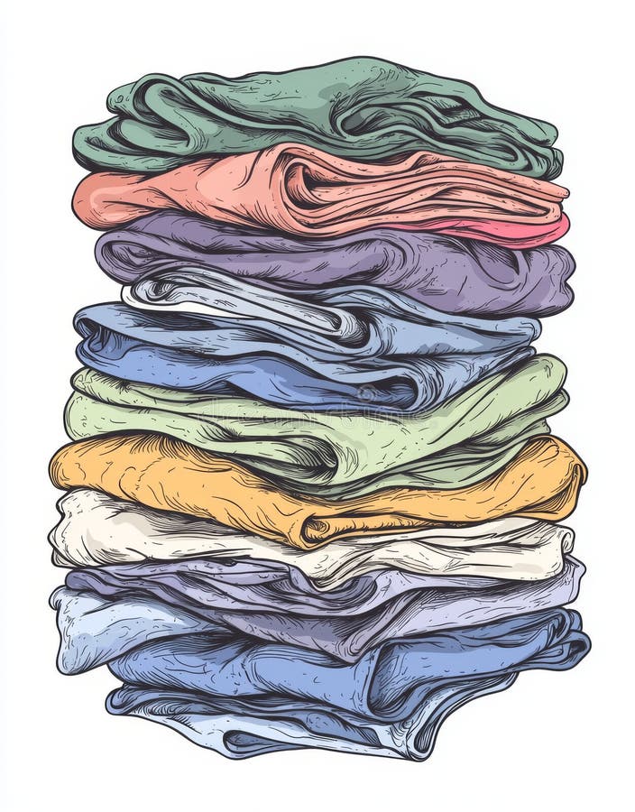 A Tall Stack of Folded Clothes, Primarily Denim, Sits on the Left Side ...