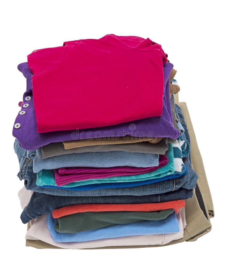 Tall Stack of Folded Clothing Shot on an Angle Stock Photo - Image of ...