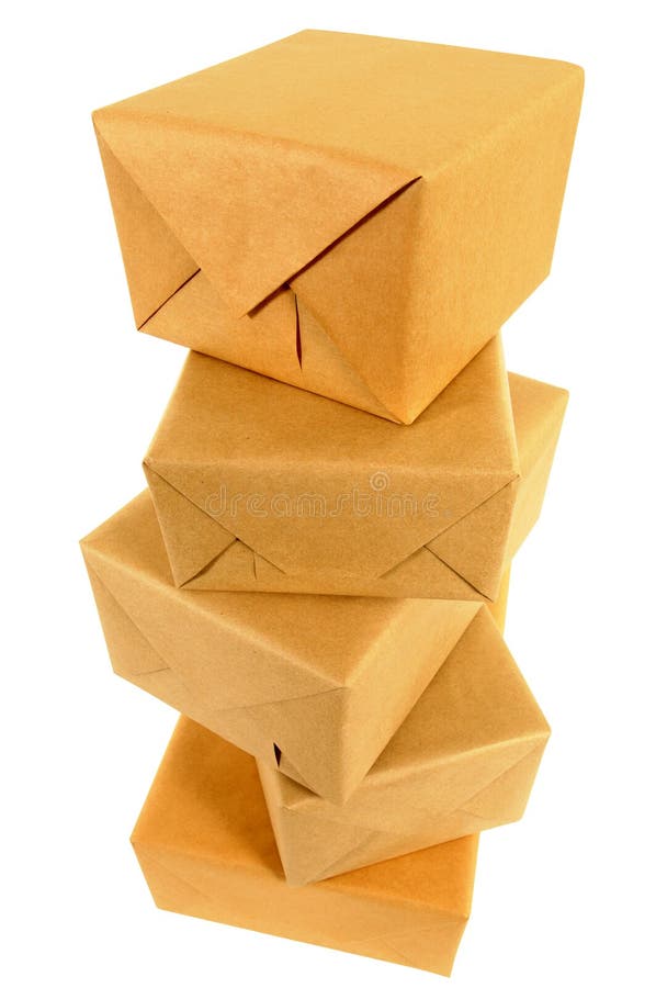 Tall Pile of Wrapped Mail Parcels or Packages with White Background ...