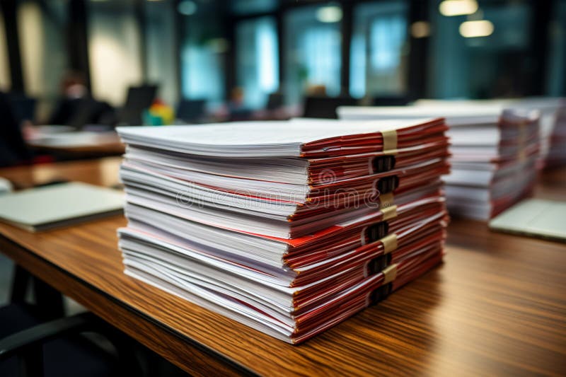 A Tall Stack of Office Documents, Folders and Paper on the Table ...