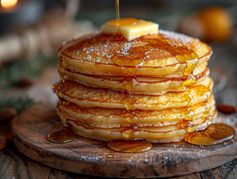 Towering Stack of Syrupy Pancakes on a Plate Stock Illustration ...