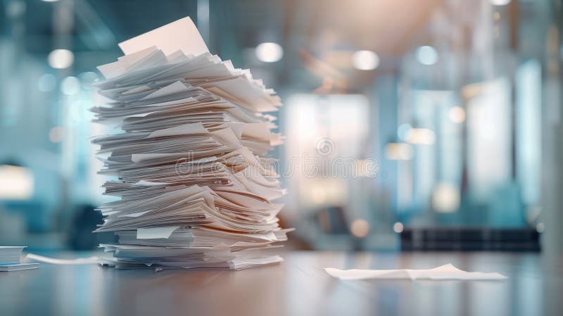 The Tall Stack of Papers. AI Generated Stock Image - Image of office ...