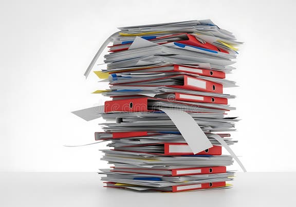 Tall Stack of Paperwork and Folders Requiring Organization or Filing ...