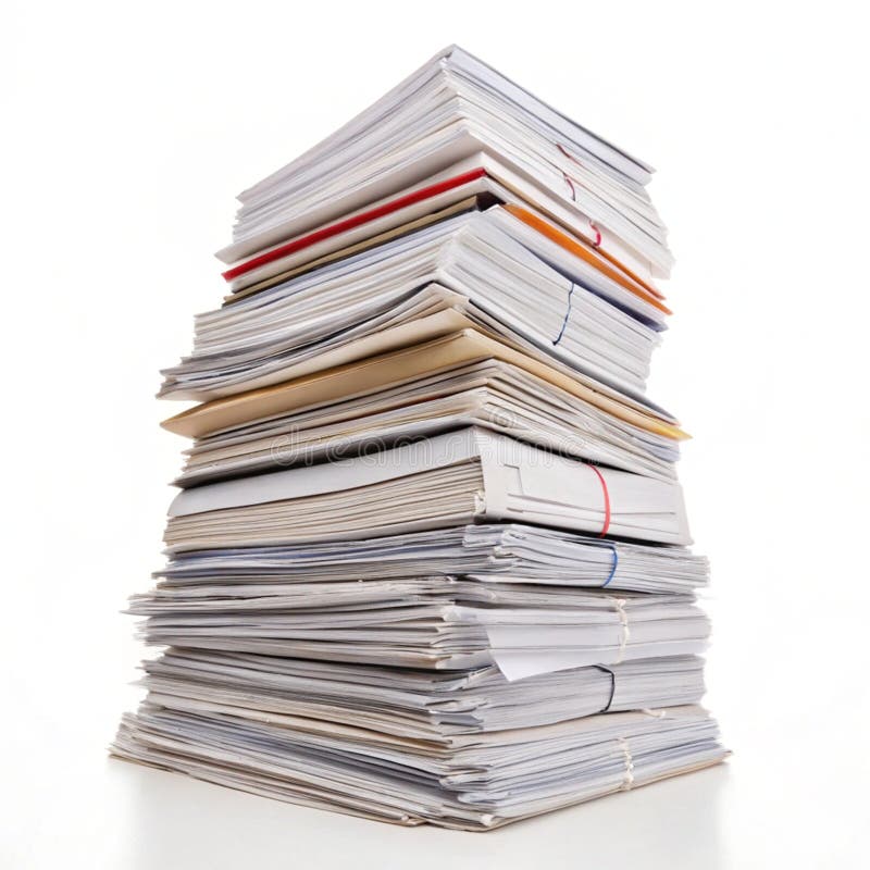Towering Stack of Paperwork and Files Isolated on White Background ...