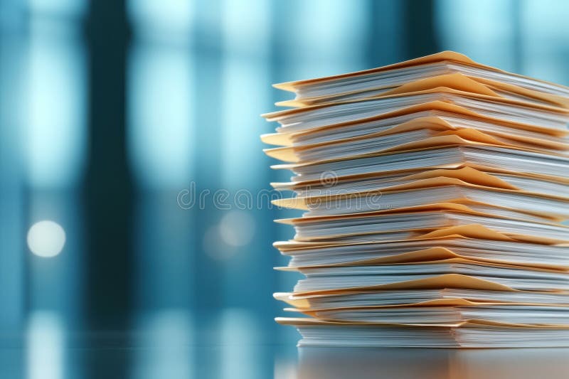 Stacked Documents in an Office Setting with Blurred Background ...