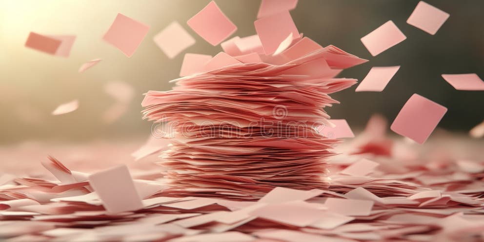 A Tall Stack of Pink Sticky Notes Stands in the Center, with Smaller ...