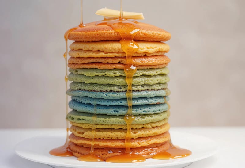 Rainbow Pancakes with Fruits and Whipped Cream, AI Generative Food ...