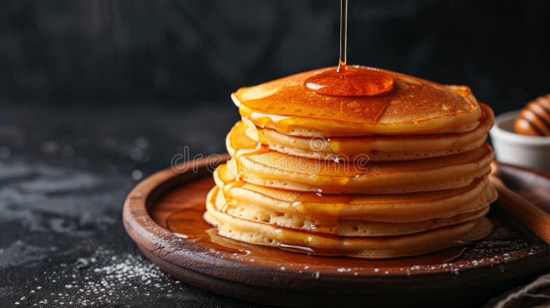 Tall Stack of Thick Pancakes with Honey Stock Photo - Image of snack ...