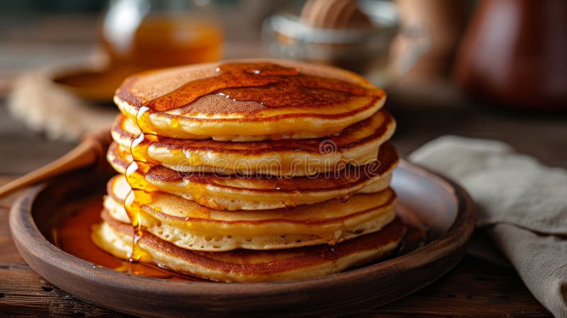Tall Stack of Thick Pancakes with Honey Stock Image - Image of ...