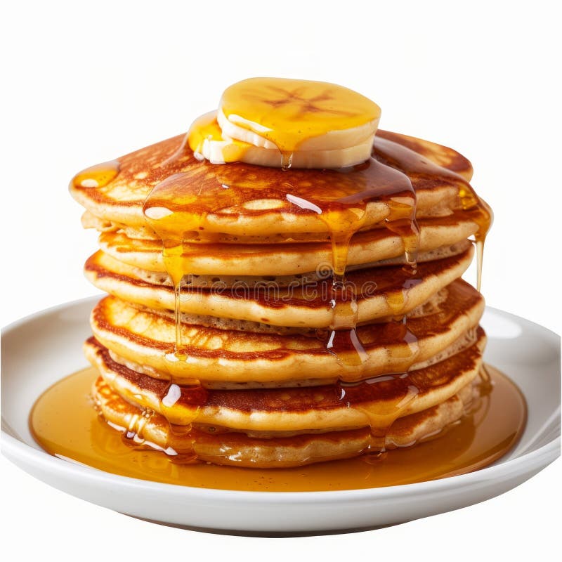 Tall Stack of Thick Pancakes with Honey Isolated Stock Photo - Image of ...