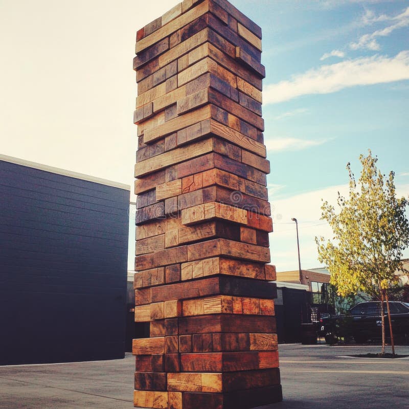 A Tall Stack of Wooden Blocks in an Urban Setting Stock Illustration ...