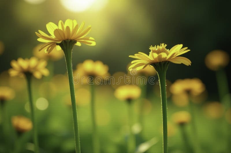 Tall and Stately Helenium Stems with Yellow Flowers in Sunlight, Tall ...