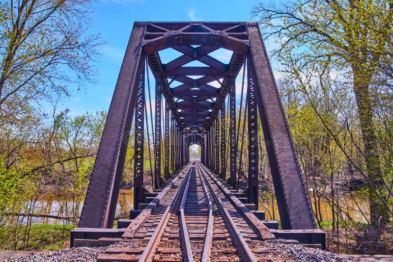Tall Steel Train Track Bridge Over Water Stock Photo - Image of ...