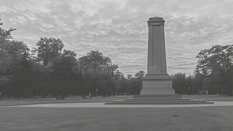 Tall Stone Monument Park Setting Peaceful Daytime Scene Greyscale Image ...