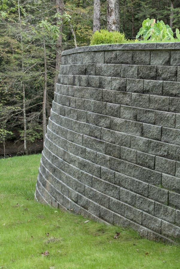 Tall Stone Retaining Wall (curved Brick Masonry) in House Back Yard ...