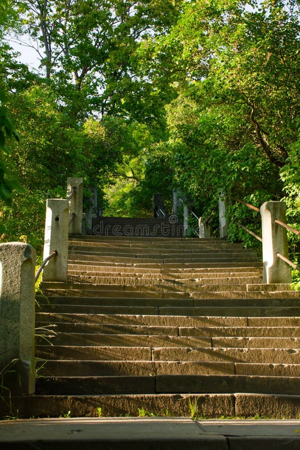 Tall Stone Staircase among Green Trees Stock Image - Image of historic ...