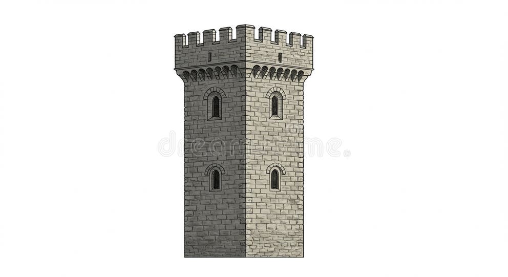 A Tall, Stone Tower Features a Rectangular Design with a Crenelated ...