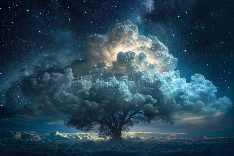 A Tall, Sturdy Tree Stands Tall Under the Mesmerizing Night Sky ... A Tall, Sturdy Tree Stands Tall Under the Mesmerizing Night Sky ...