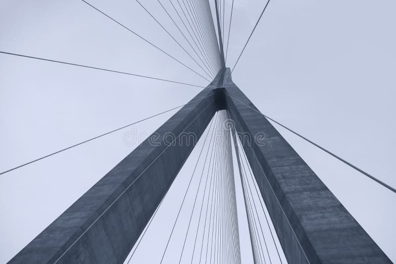Tall Suspension Bridge View from Bottom Stock Image - Image of ...