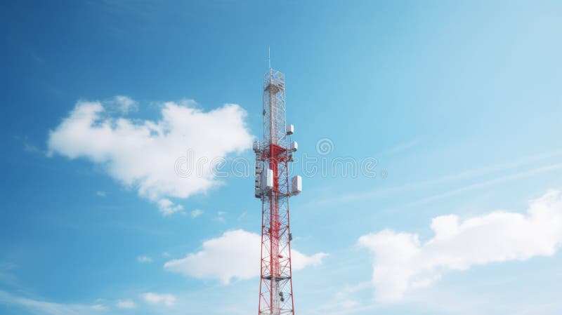 AI Illustration of a Tall Cell Phone Tower with a Bright Blue Sky in ...