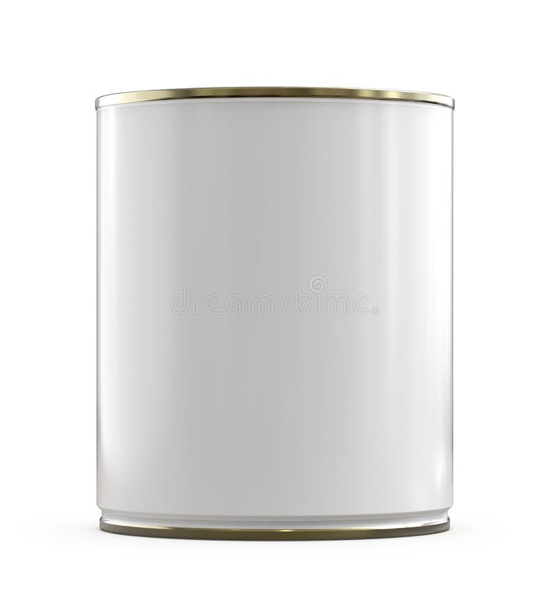 Tall Tin Can for Food with White Glossy Blank Label Isolated on White ...