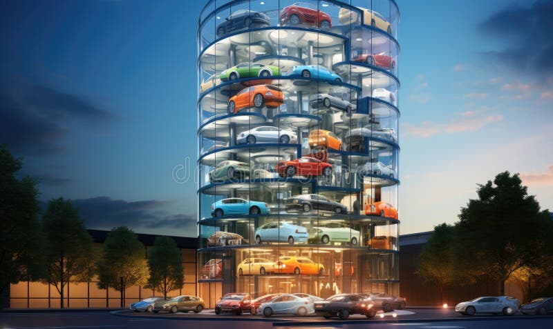 Photo of a Towering Stack of Cars in a Crowded Parking Lot Stock ...