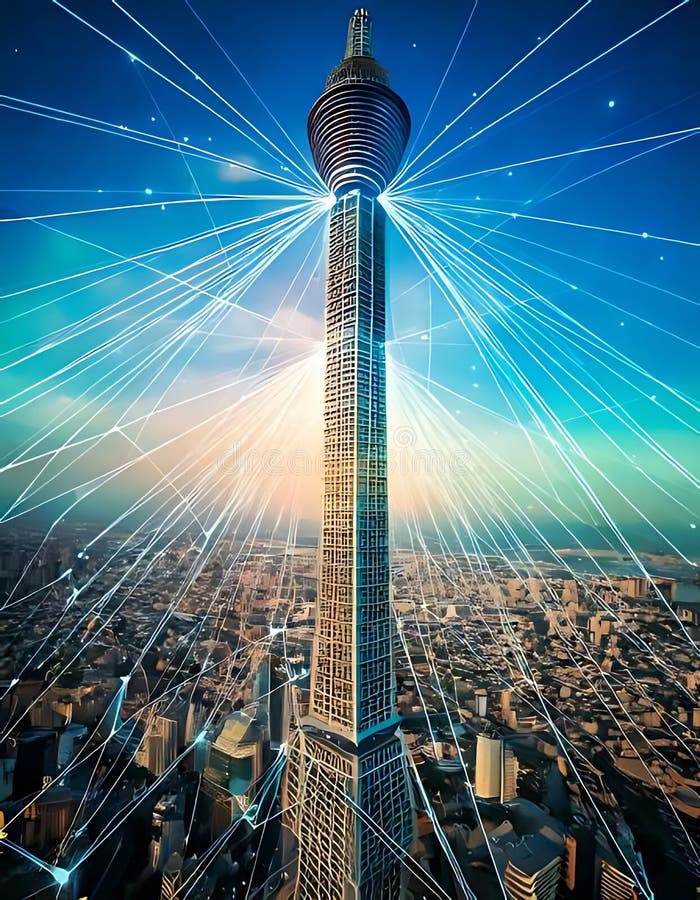 A Tall Tower Radiates Connections, Spreading Data Across a Cityscape in ...